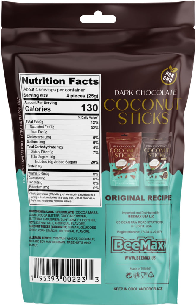 Dark Chocolate Covered Dried Coconut Sticks – Beemax