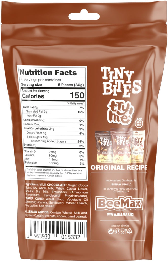 Tiny Bites Waffle Mini Cones with Original Belgian Milk Chocolate 120g ...